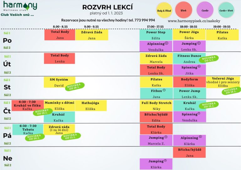 Rozvrh barevný – Harmony Wellness
