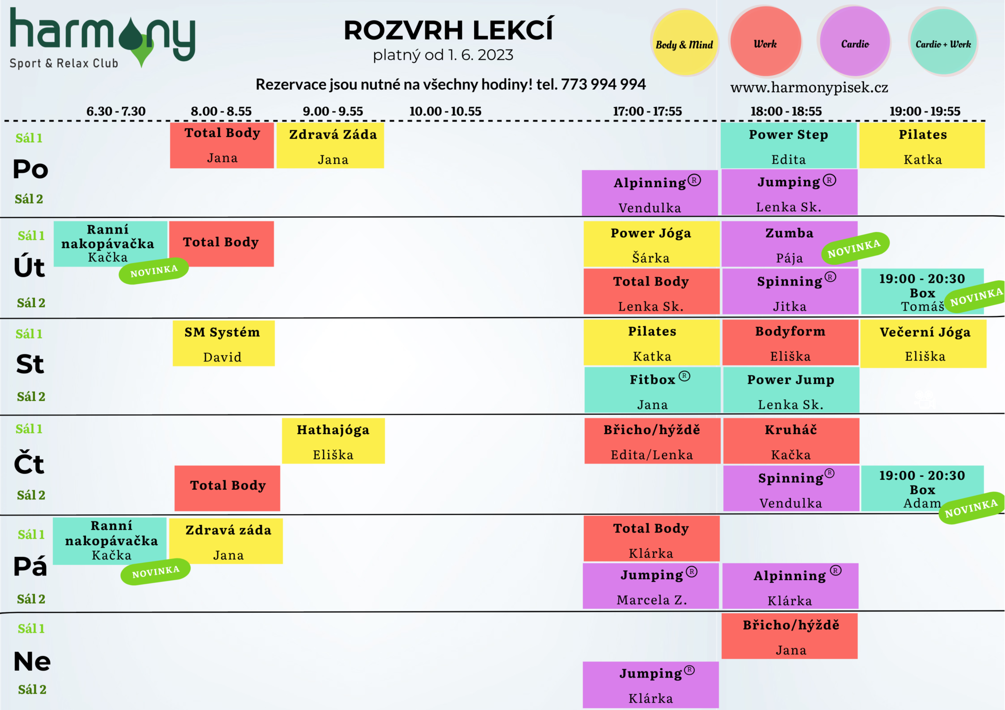Rozvrh barevný – Harmony Wellness