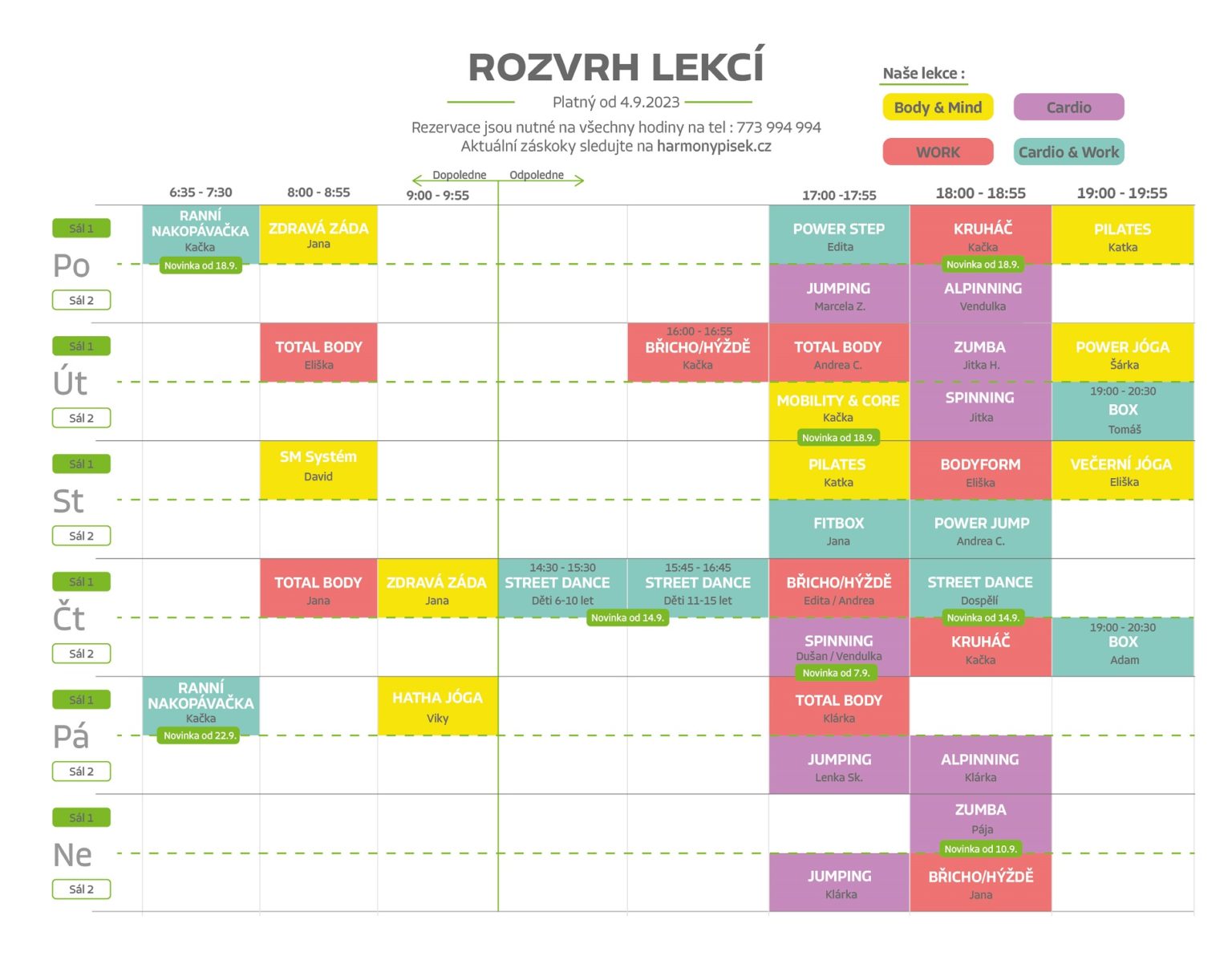 Rozvrh barevný – Harmony Wellness